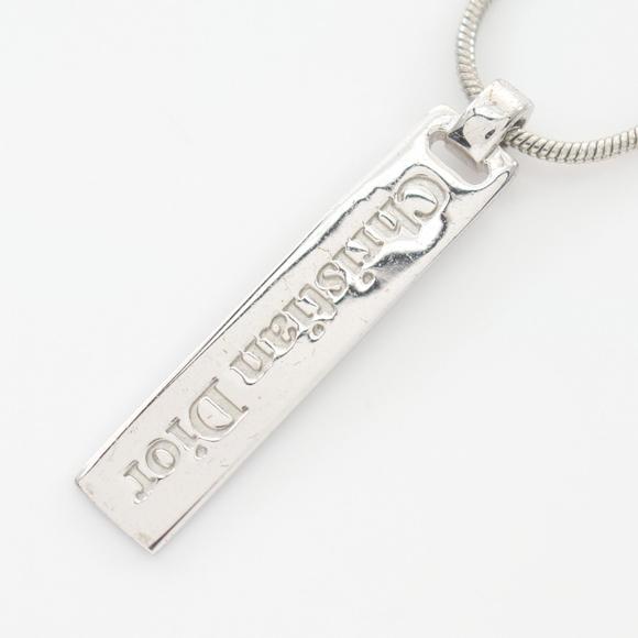Dior | Bags | Christian Dior Logo Plate Necklace Stainless Steel Silver ...